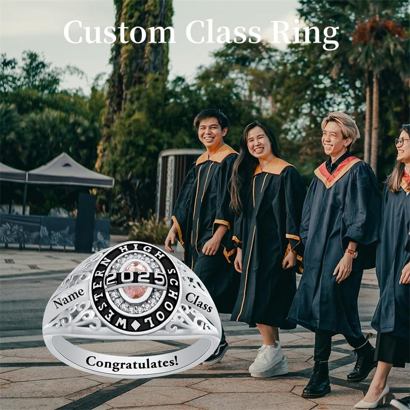 Sterling Silver Personalized Birthstone Engraved Class Ring High Schoo ...