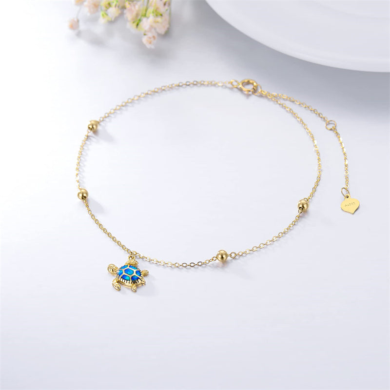 14K Gold Sea Turtle Single Layer Anklet– romanticwork