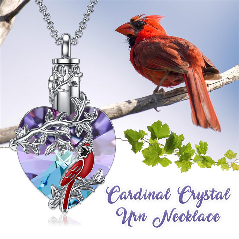 Sterling Silver Heart Crystal Red Cardinal Urn Necklace for Ashes ...