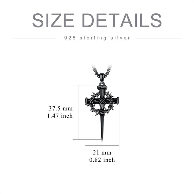 Sterling Silver Crown of Thorn Three Nail Cross Pendant Necklace ...