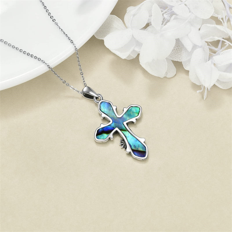 Sterling Silver Abalone Shell Turquoise Origami Cross Pendant Necklace ...