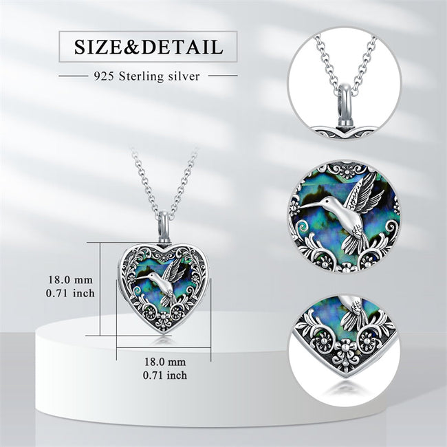 Sterling Silver Abalone Shell Heart Hummingbird Urn Locket Necklace fo ...