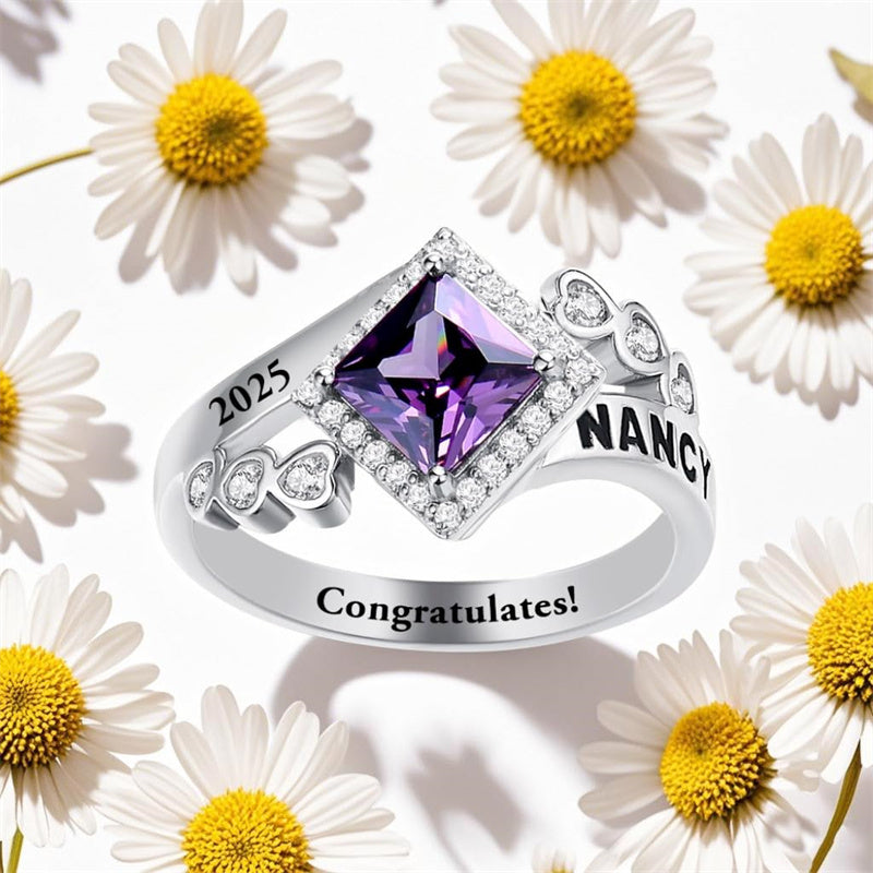 Sterling Silver Personalized Birthstone Engraved Class Ring Gift for S ...