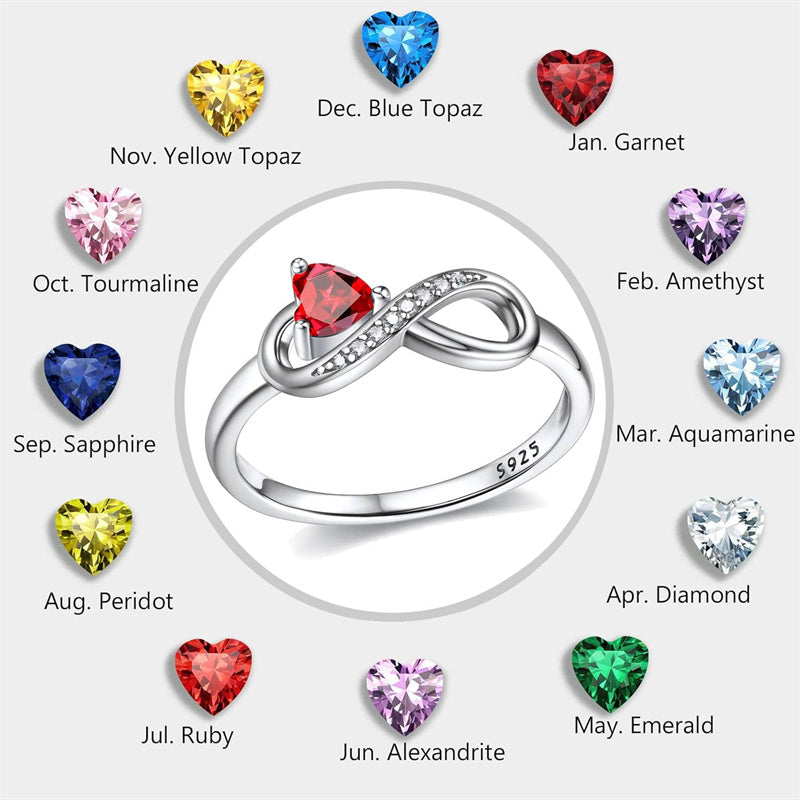 Sterling Silver Birthstone Heart Infinity Promise Ring– romanticwork