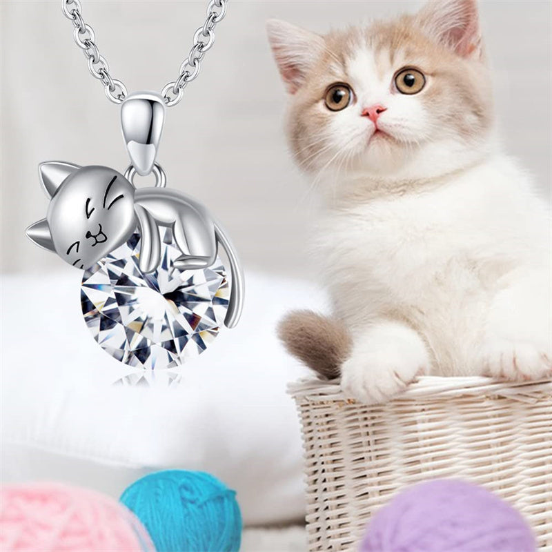 Sterling Silver Birthstone Cat Pendant Necklace– romanticwork