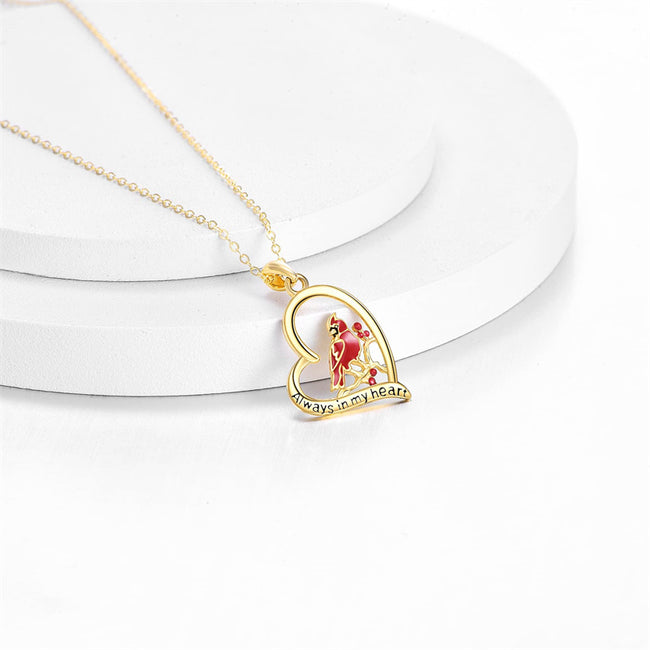 14K Gold Red Cardinal Pendant Necklace Engraved With Always in My Hear ...
