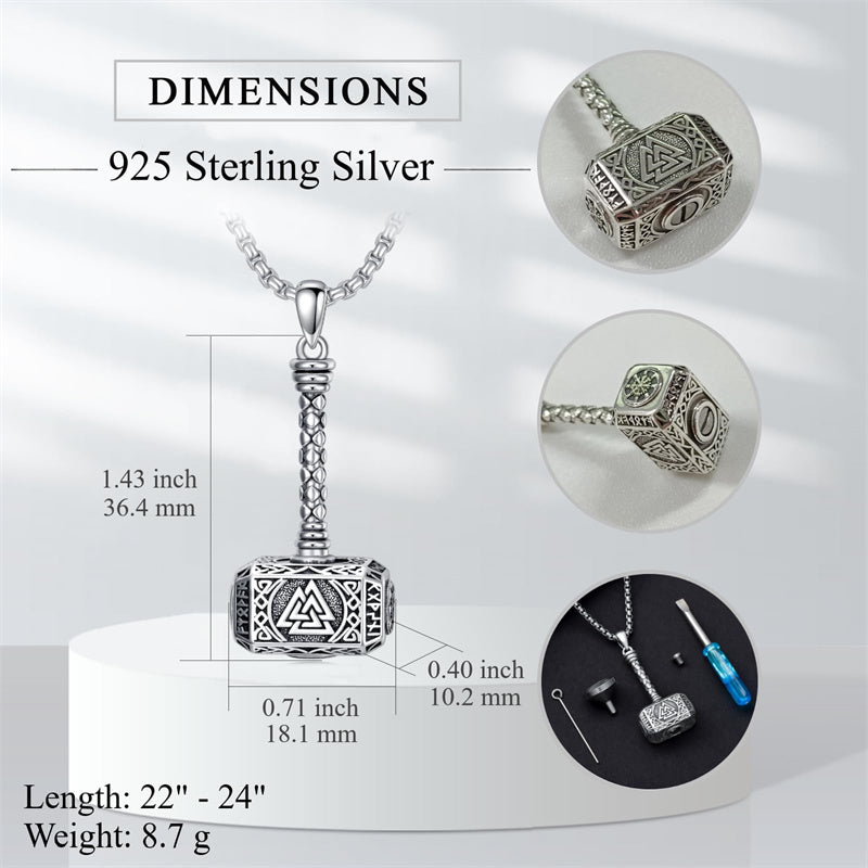 Sterling Silver Thors Hammer Urn Necklace for Ashes– romanticwork