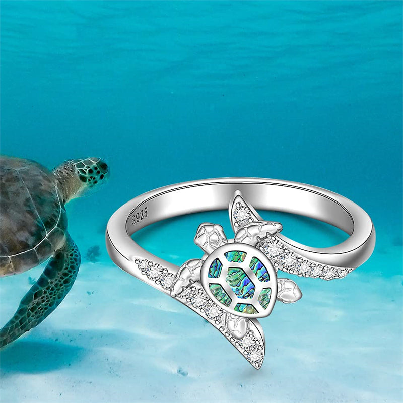 Sterling Silver Turtle Abalone Shell Ocean Wave Ring– romanticwork