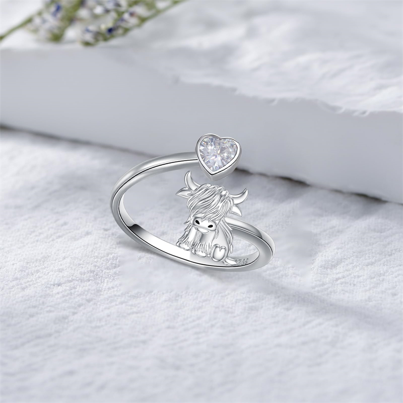 Highland Cow Open Ring 925 Sterling Silver Adjustable Cute Cow Rings F ...