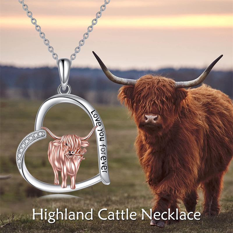 925 Sterling Silver Highland Cow Necklace Heart Cow Pendant Gifts for ...