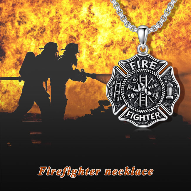 Firefighter Necklace 925 Sterling Silver Fire Dept Pendant Fire Depart ...