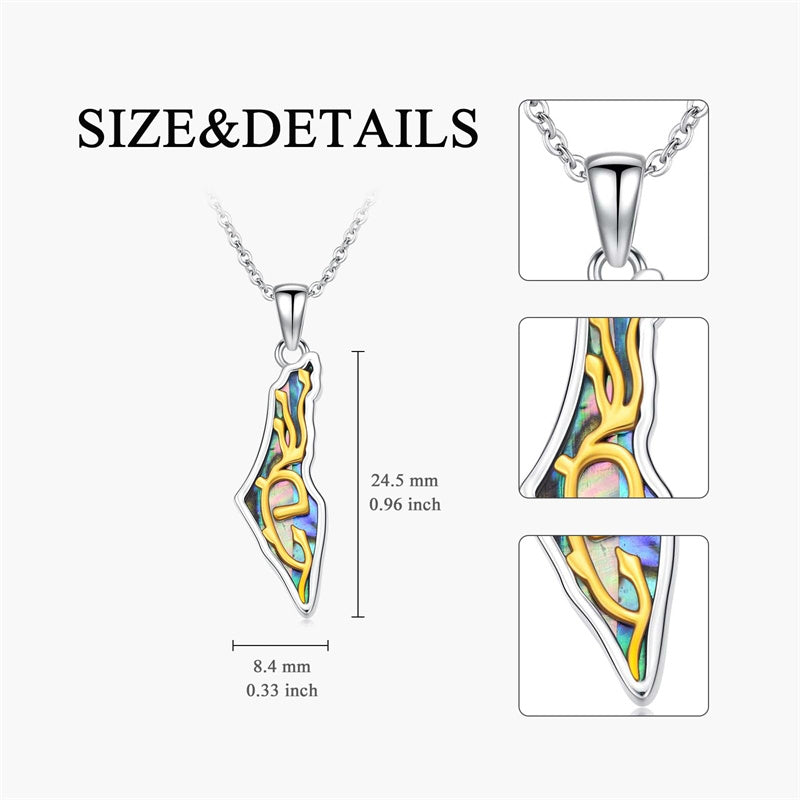 Sterling Silver Abalone Israel Map Pendant Necklace– romanticwork