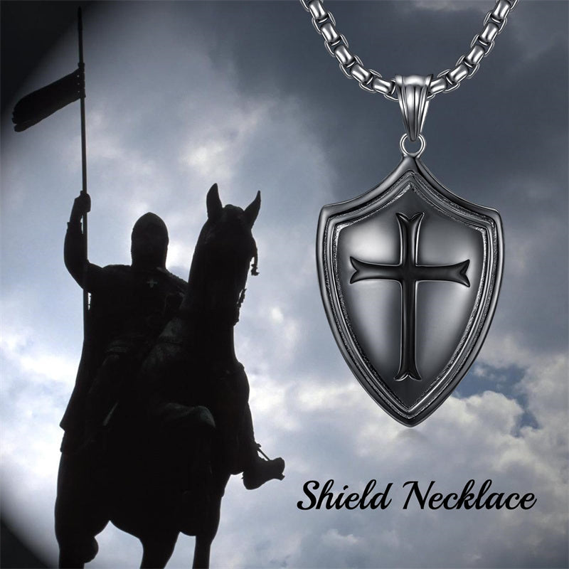 Sterling Silver Knights Templar Cross Joshua 1:9 Shield Necklace with ...
