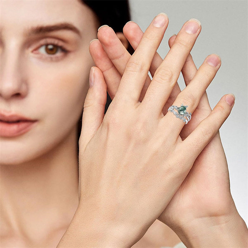 Natural Moss Agate Ring 925 Sterling Silver Moss Agate Engagement Ring ...