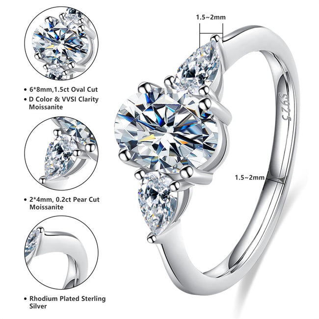 Sterling Silver D Color VVSI Clarity Simulated Moissanite Wedding Ring ...