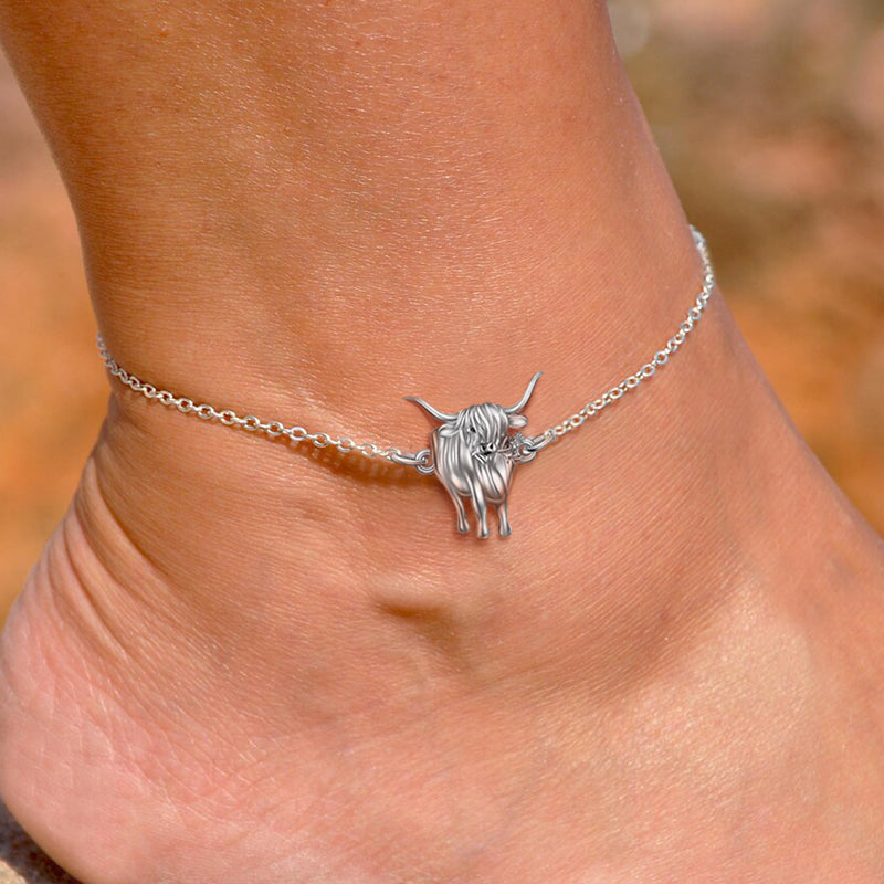 Sterling Silver Birthstone Highland Cow Single Layer Anklet– romanticwork