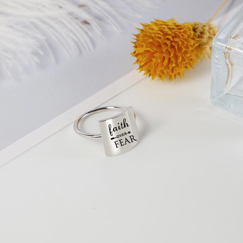 Sterling Silver Inspirational Ring Engraved with Faith over Fear ...