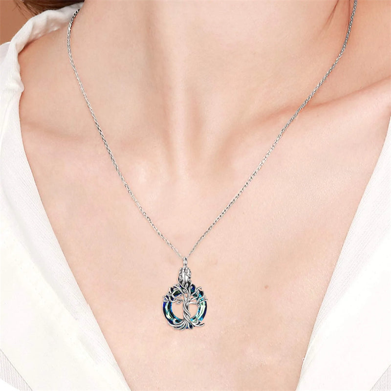 Sterling Silver Tree of Life Urn Necklace for Ashes with Circle Crysta ...