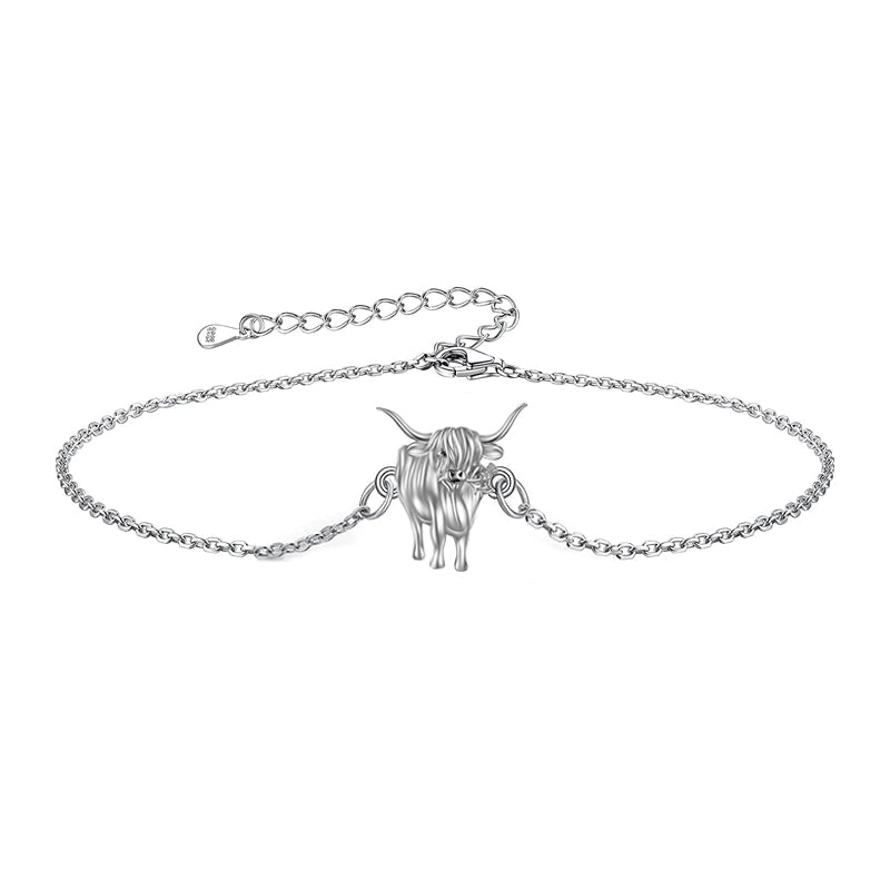 Sterling Silver Birthstone Highland Cow Single Layer Anklet– romanticwork