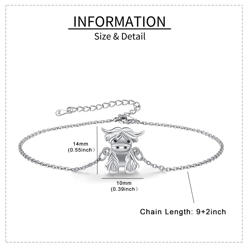Sterling Silver Birthstone Highland Cow Single Layer Anklet– romanticwork