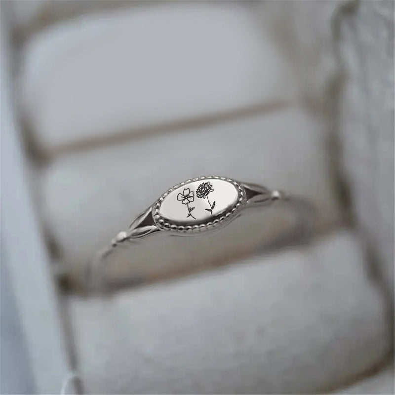 Sterling Silver Personalized Birth Flower Ring Wildflower Nature Ring ...