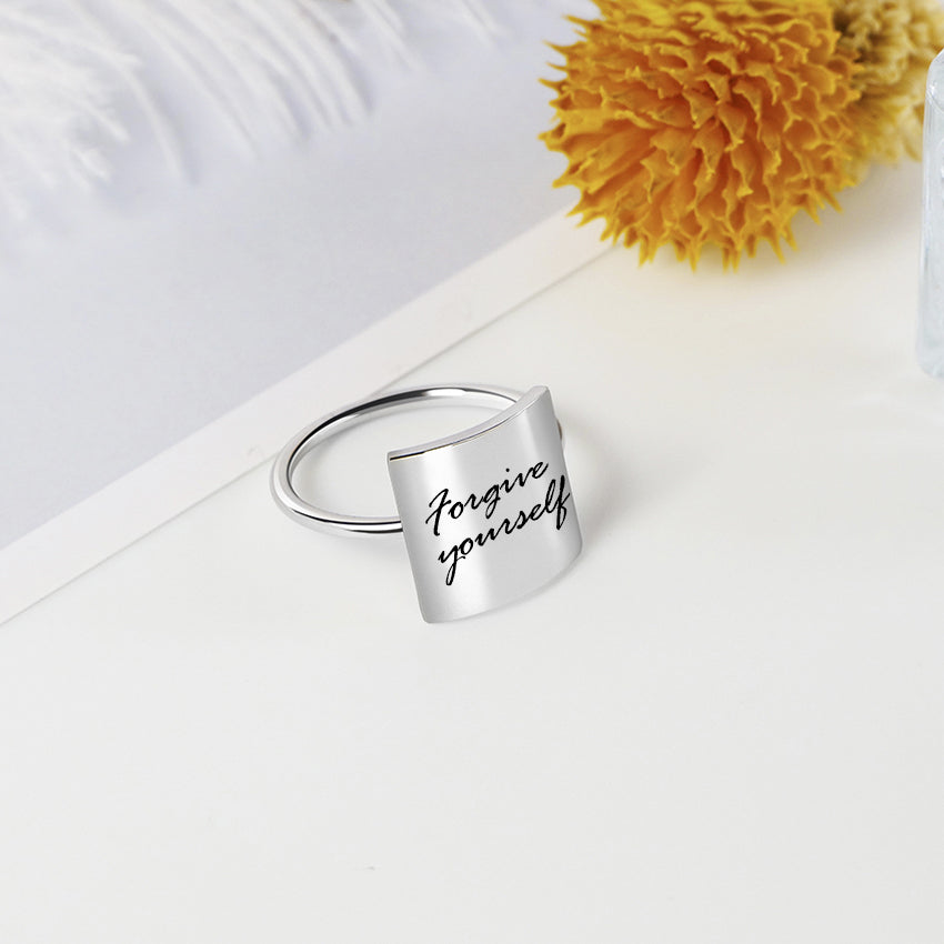 Sterling Silver Inspirational Ring Engraved with Forgive Yourself ...