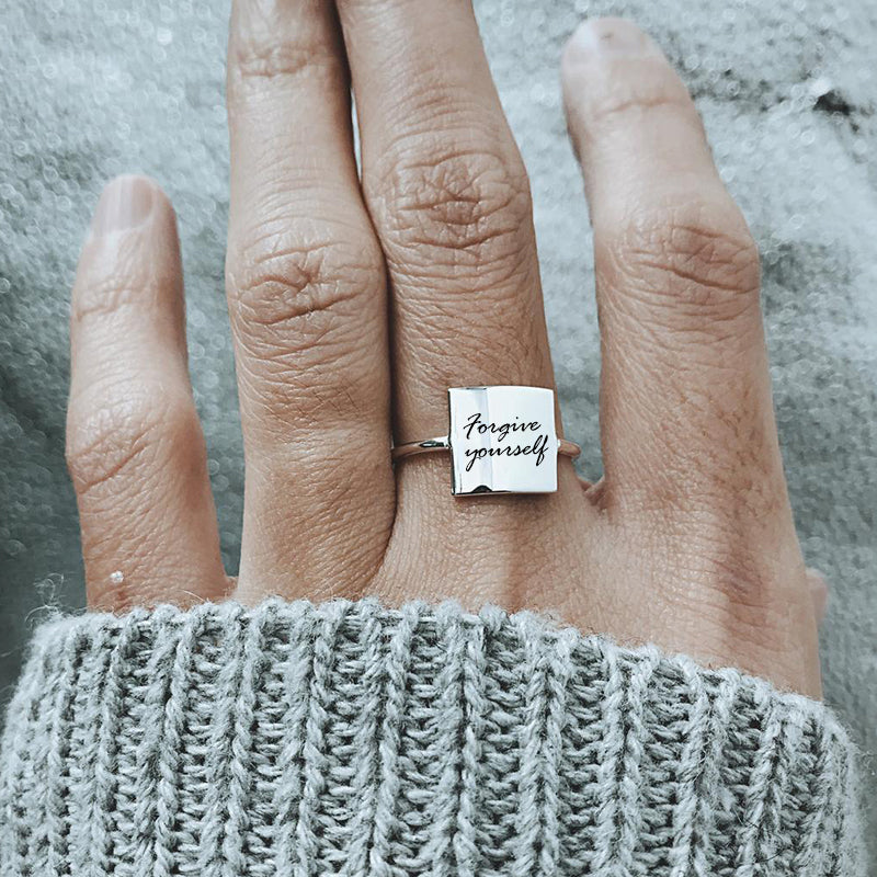 Sterling Silver Inspirational Ring Engraved with Forgive Yourself ...