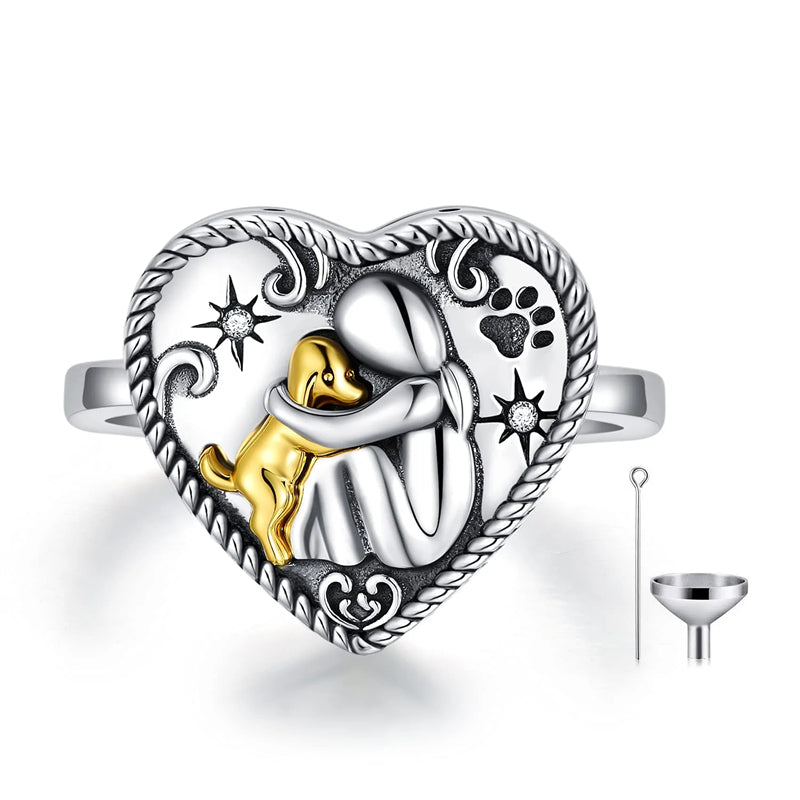 Sterling Silver Dog Urn Necklace Ring for Ashes with Engraveds ...