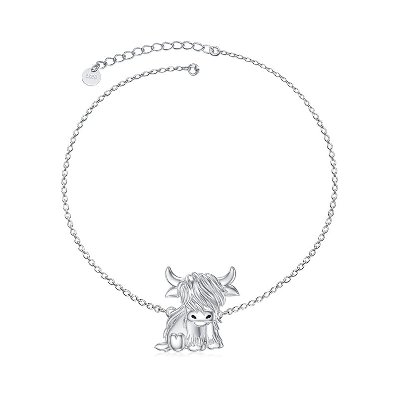 Sterling Silver Birthstone Highland Cow Single Layer Anklet– romanticwork