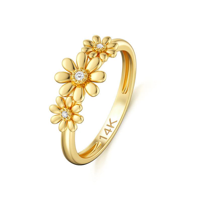 14K Gold Nature Diamond Daisy Engagement Ring– romanticwork