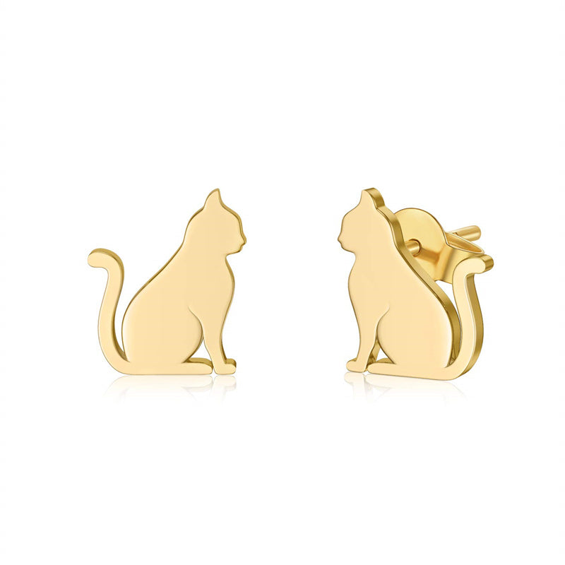 10K 14K 18K Gold Cat Stud Earrings– romanticwork