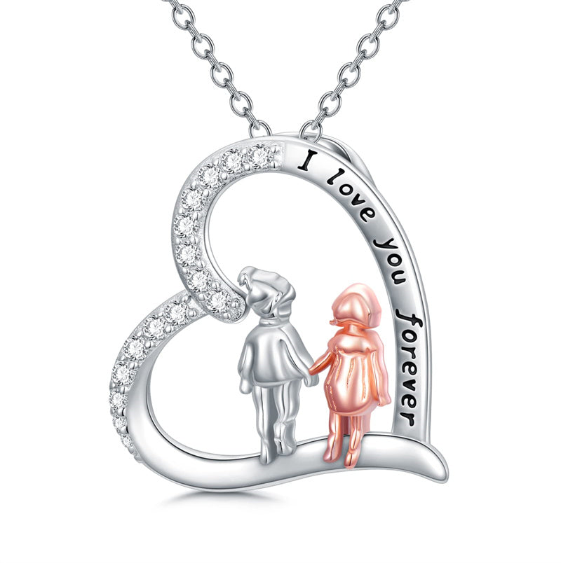 Sterling Silver Brother Sister Pendant Necklace With Engraved– romanticwork