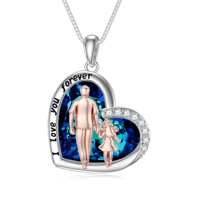 Sterling Silver Father Daughter Necklace Crystal Heart Pendent Necklac ...
