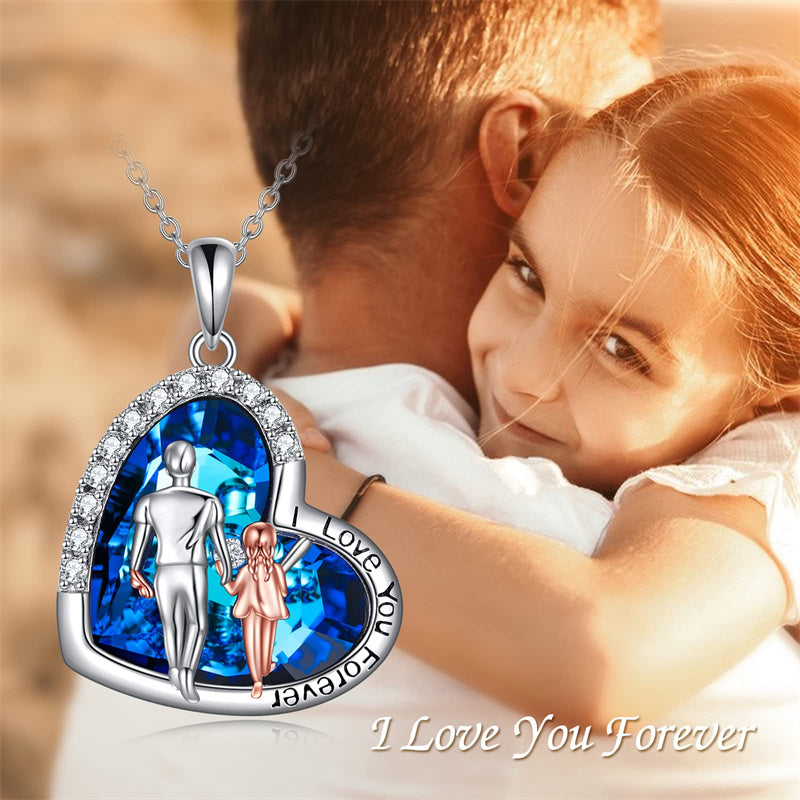 Sterling Silver Father Daughter Necklace Crystal Heart Pendent Necklac ...
