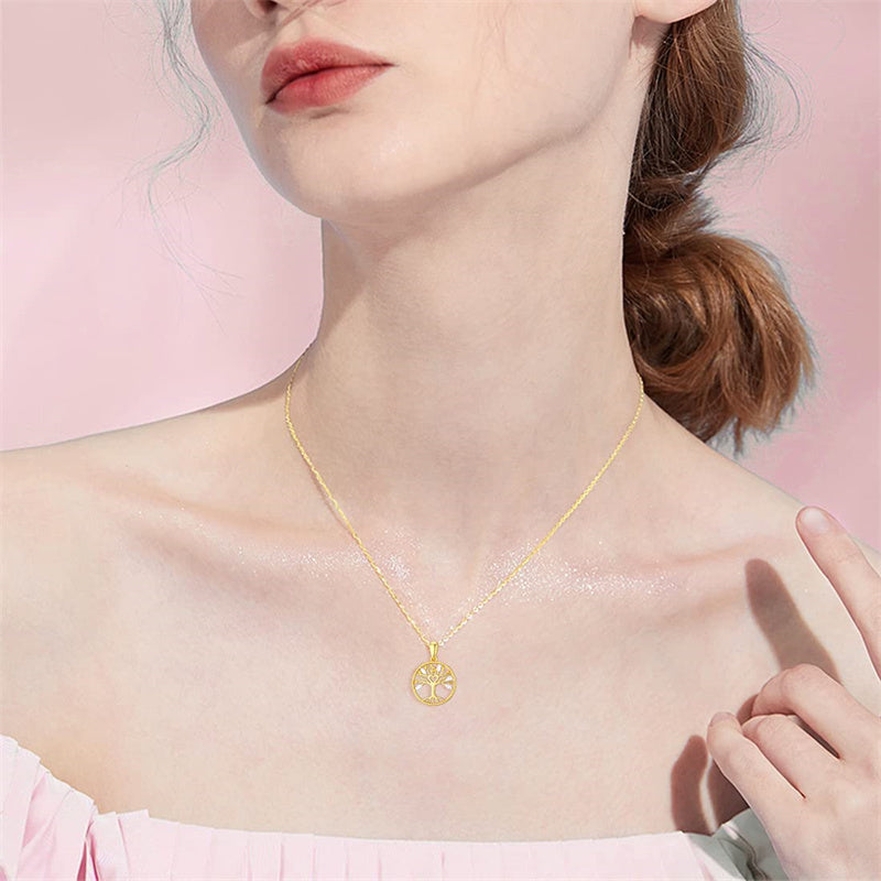 10K 14K 18K Gold 5A Cubic Zirconia Tree of Life & Family Pendant Neckl ...
