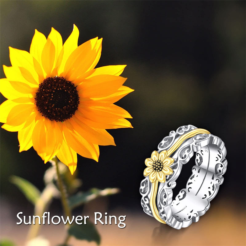 Sterling Silver Sunflower Cross Spinner Ring– romanticwork