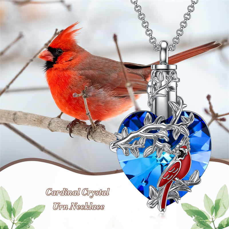 Sterling Silver Heart Crystal Red Cardinal Urn Necklace for Ashes ...