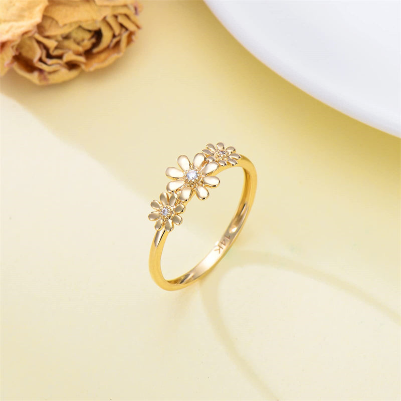 10K 14K 18K Gold Nature Diamond Daisy Engagement Ring– romanticwork