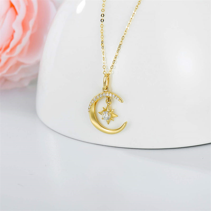 14k Gold Moon and North Star Pendant Necklace– romanticwork