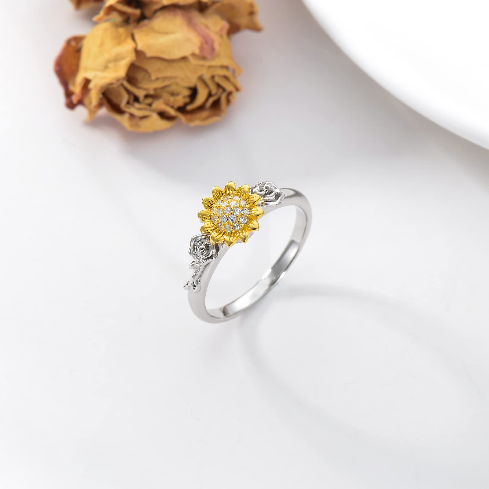 Sterling Silver Sunflower Spinner Ring– romanticwork
