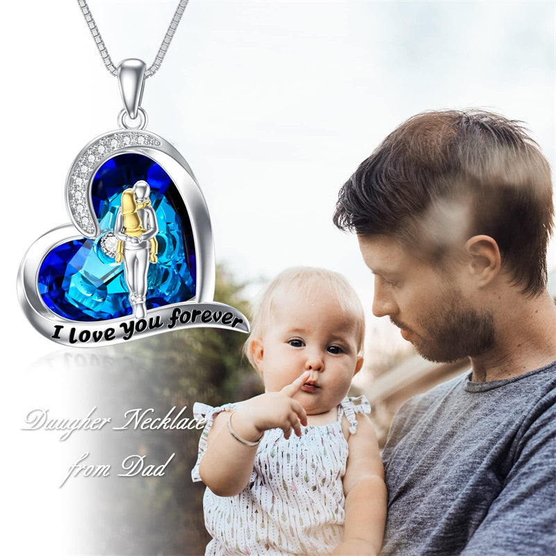 Sterling Silver Father Daughter Necklace Crystal Heart Pendent Necklac ...