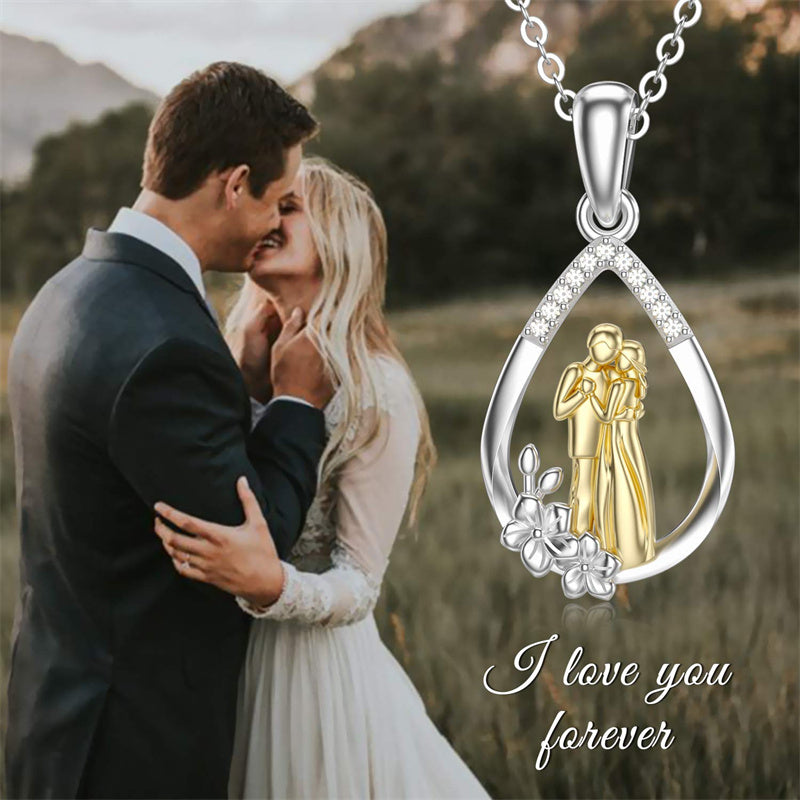 10K 14K 18K Gold Lovers Couple Pendant Necklace– romanticwork