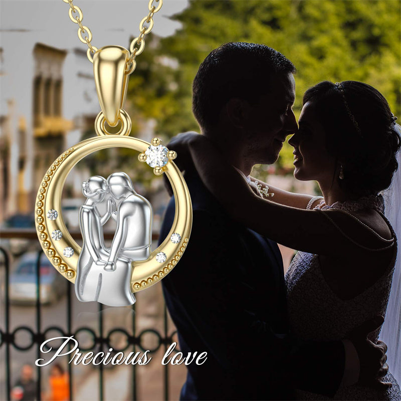 10K 14K 18K Gold Lovers Couple Pendant Necklace– romanticwork