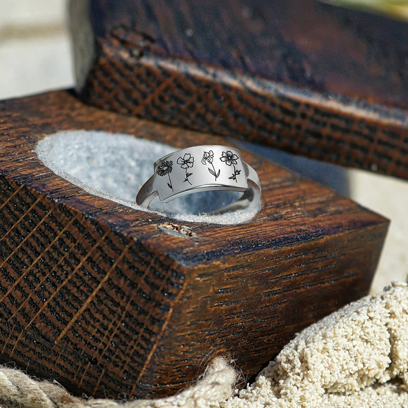 Sterling Silver Personalized Birth Flower Ring– romanticwork